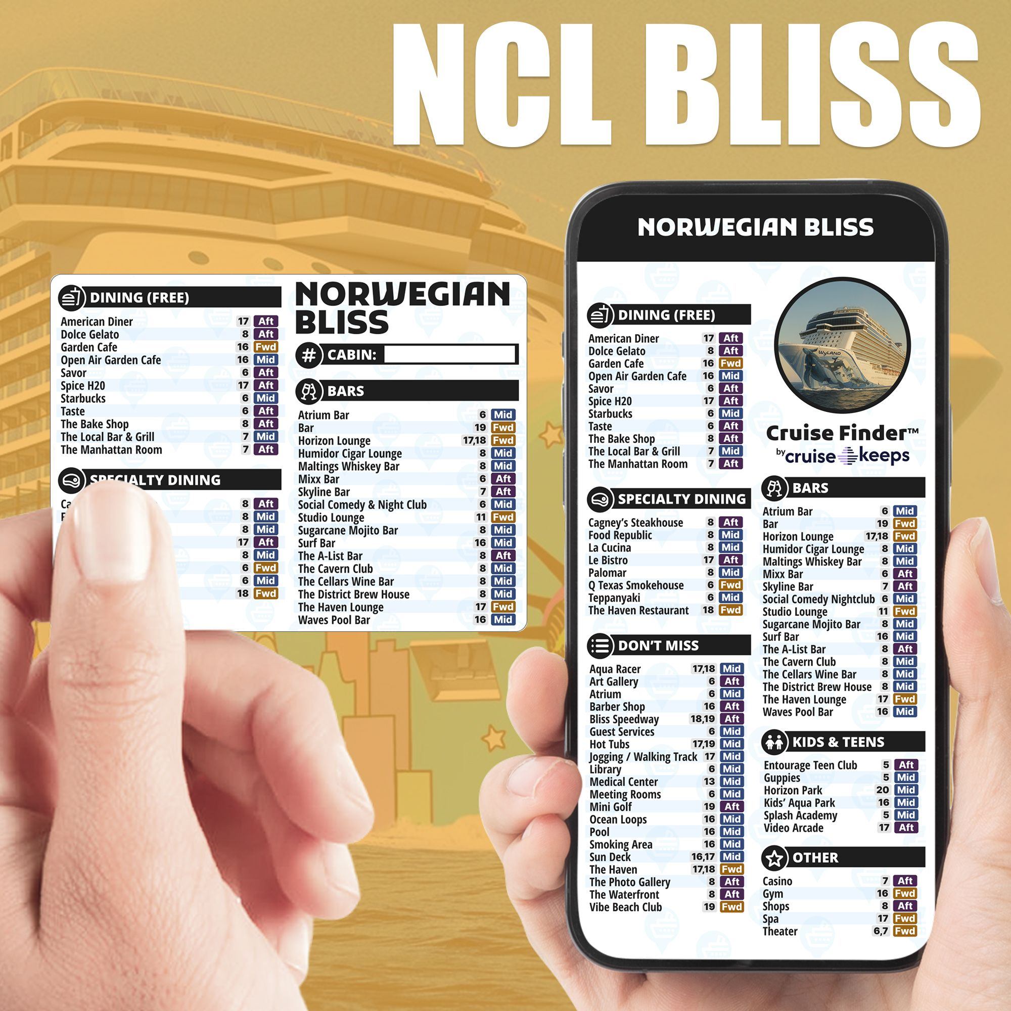 Norwegian Bliss Deck Finder Cards – Cruise Keeps