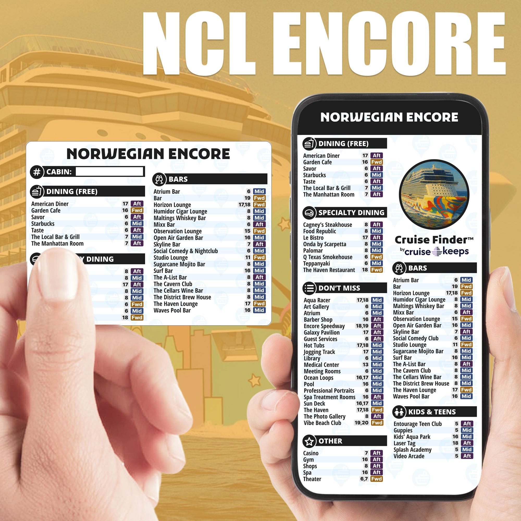 Norwegian Encore Deck Finder Cards – Cruise Keeps