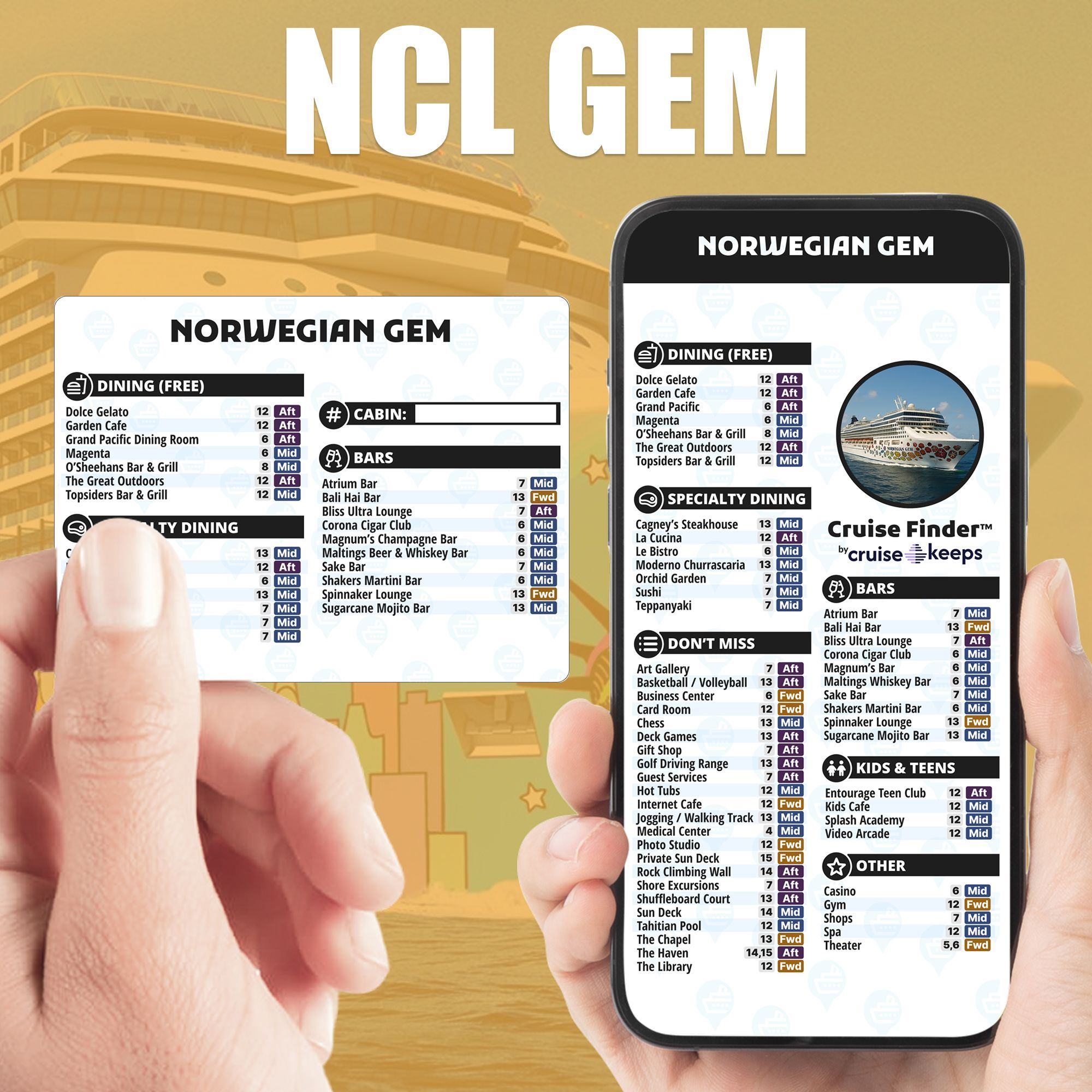 Norwegian Gem Deck Finder Cards – Cruise Keeps